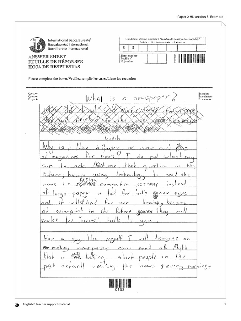 Paper 2 HL Section B: Example 1: English B Teacher Support Material 1 | PDF