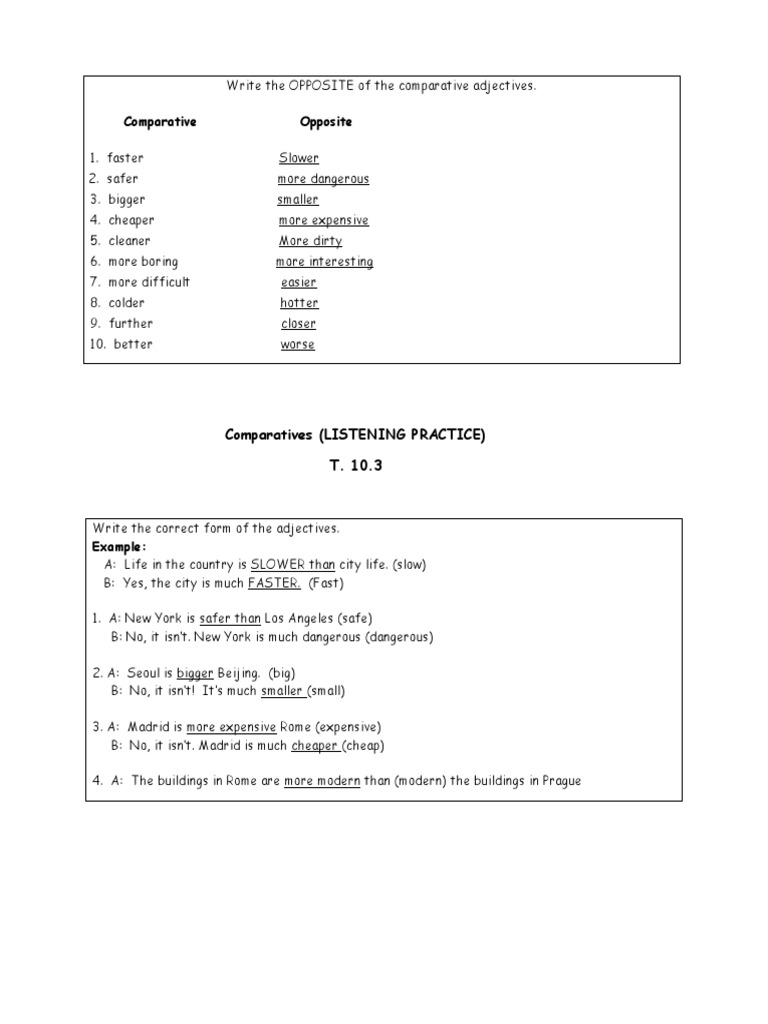 Listening Practice - Comparatives (Oct 26th) | PDF