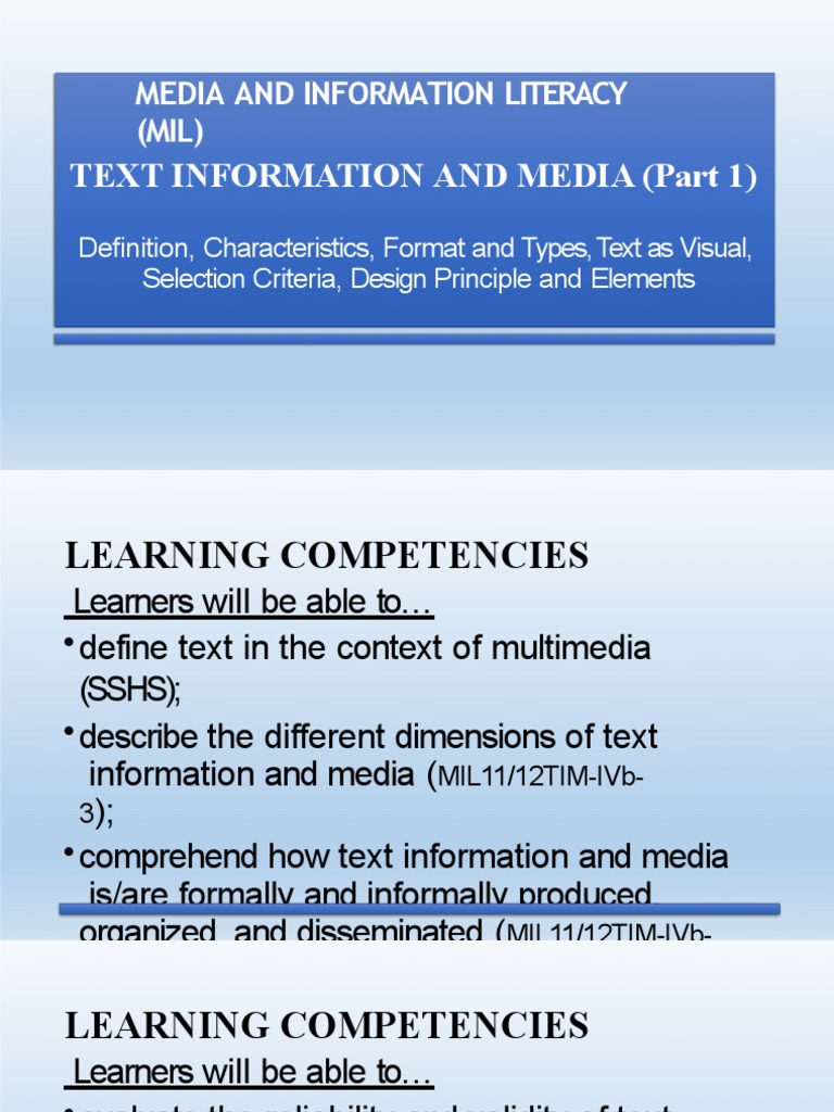 Media and Information Literacy (MIL) | PDF | Typefaces | Written ...