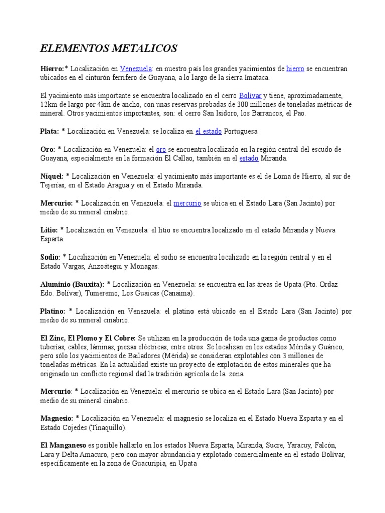 Elementos Metalicos | PDF | Minerales | Andes