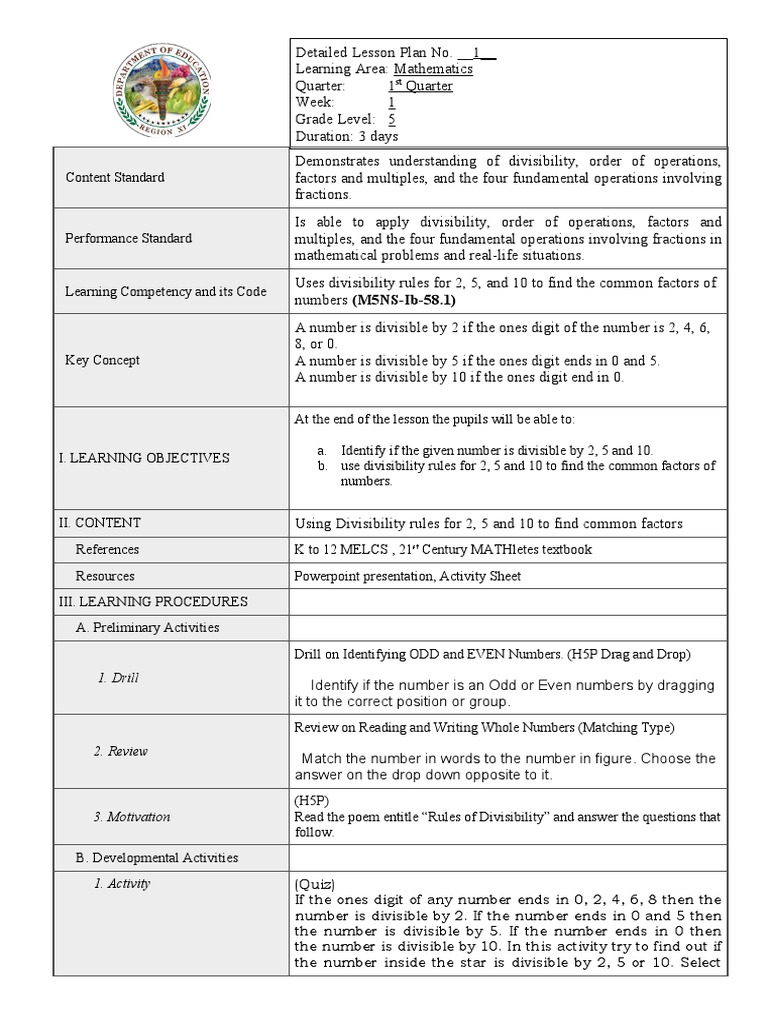 Sample Lesson Exemplar | PDF | Numbers | Behavior Modification