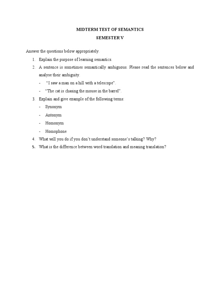 Soal UTS Semantics | PDF