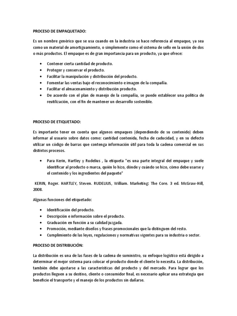 Proceso De Empaquetado Pdf Producto Negocio Logística
