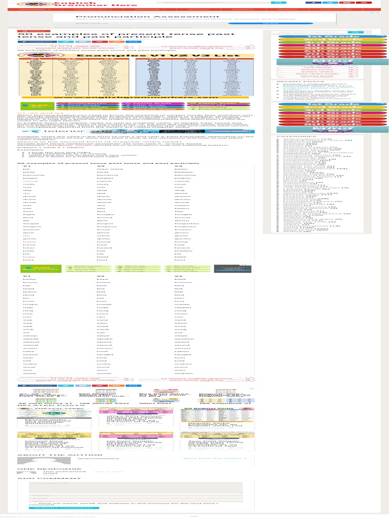 50 Examples of Present Tense Past Tense and Past Participle - English ...
