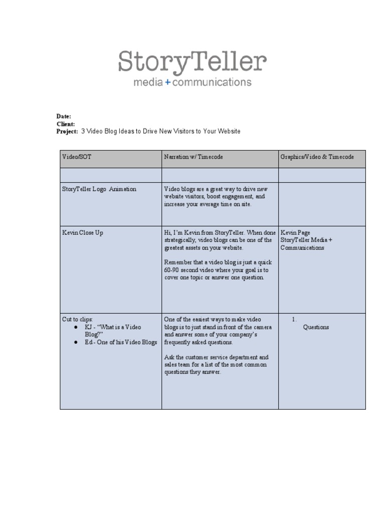 Video Script Template | PDF | Storytelling | Mass Media