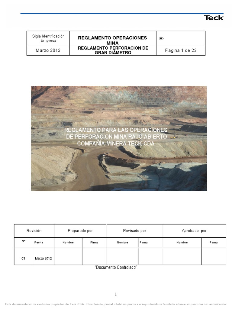D-100-Reglamento de Perforacion Teck CDA | PDF | Minería | Regulación