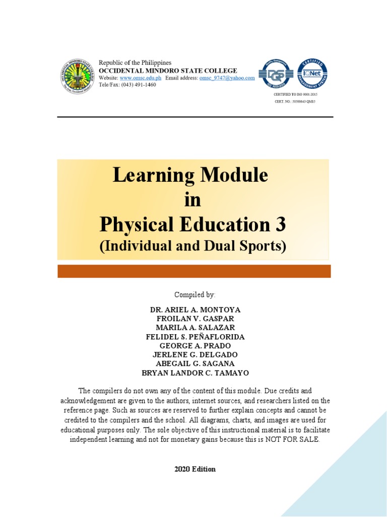 Pe 3 Module PDF | PDF | Athletic Sports | Racquet Sports