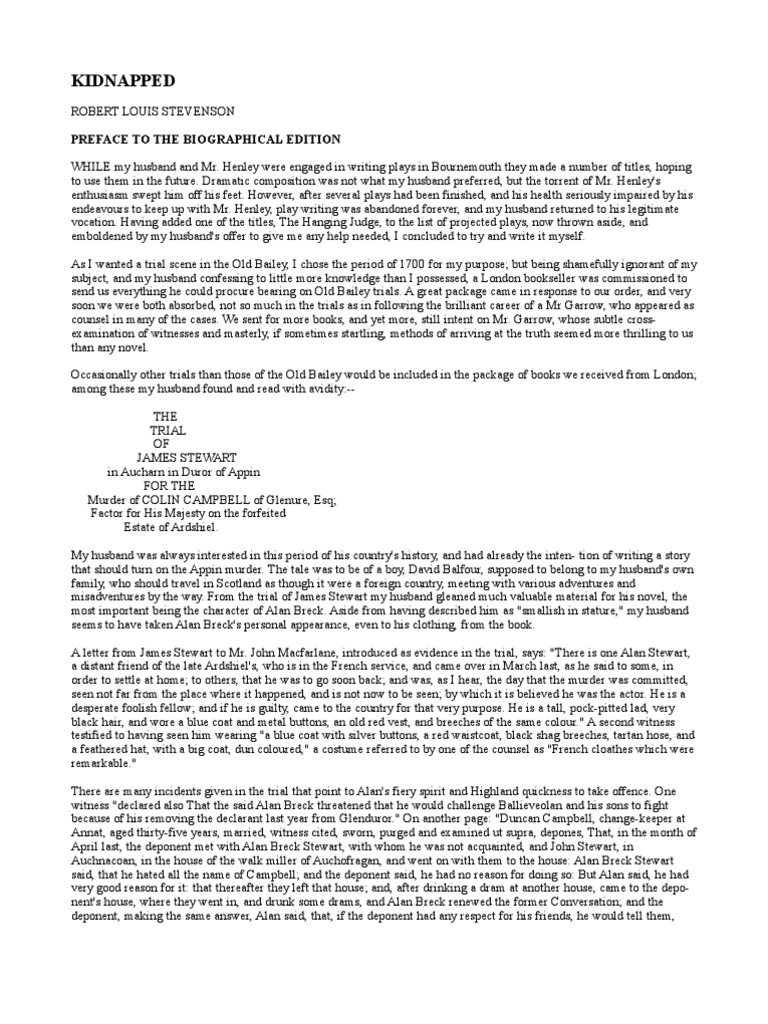 Kidnapped: Preface To The Biographical Edition | PDF | Mystery ...