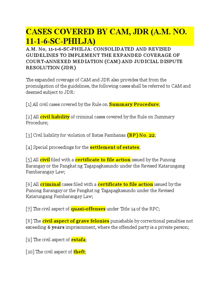 Expanded Coverage of Court-Annexed Mediation (Cam) and Judicial Dispute ...