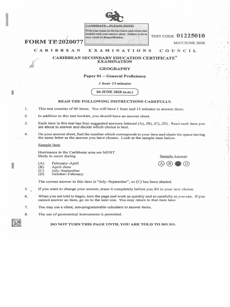 CSEC Geography P1 2020 PDF | PDF