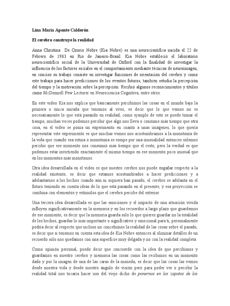 El Cerebro Construye La Realidad Anna Christina de Ozorio Nobre, Hecho ...