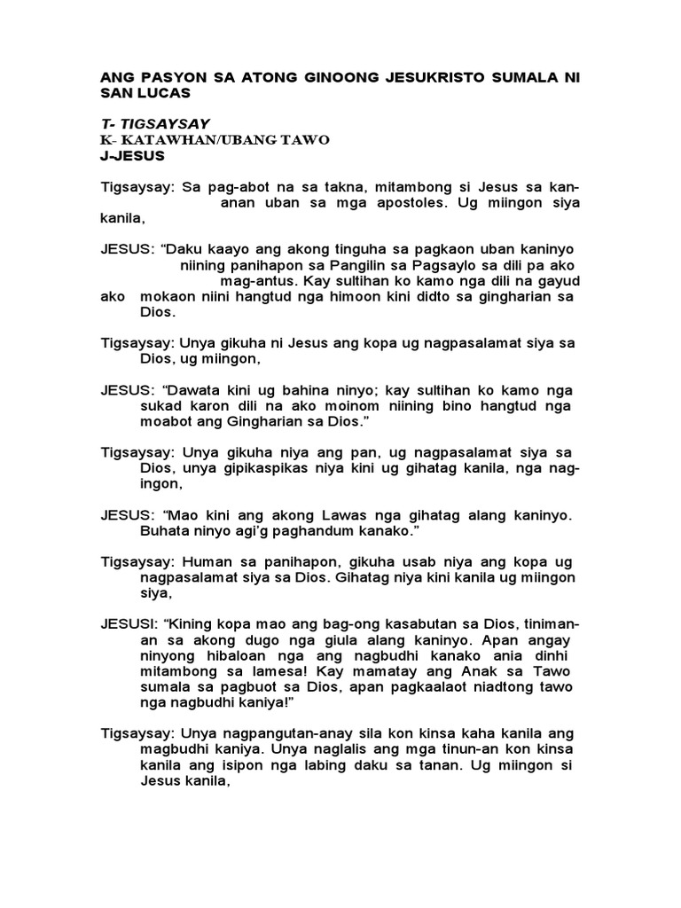 Ang Pasyon Sa Atong Ginoong Jesukristo Sumala Ni San Lucas | PDF