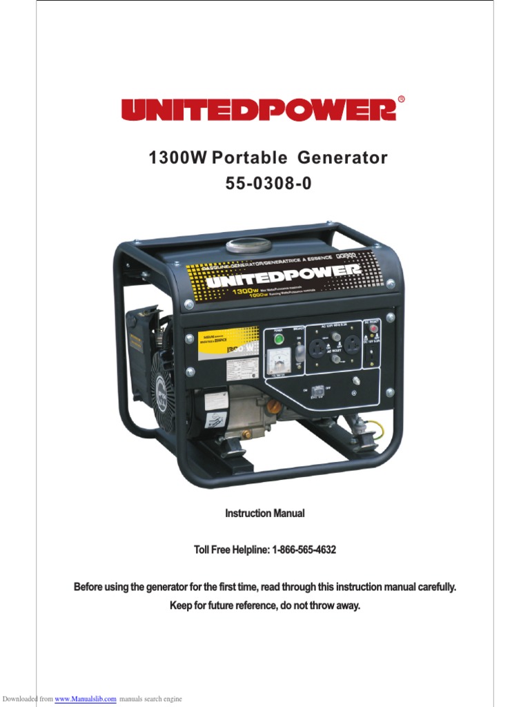 1300W Portable Generator 55-0308-0: Instruction Manual | PDF | Engines ...