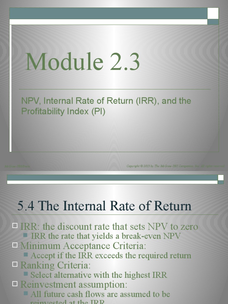 NPV, Internal Rate of Return (IRR), and The Profitability Index (PI ...