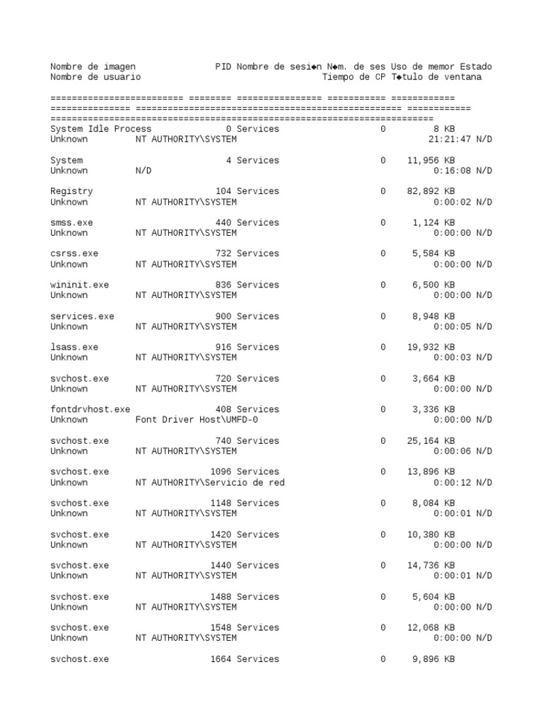 Process List and Resource Usage on a Windows System | PDF | Microsoft Windows | System Software