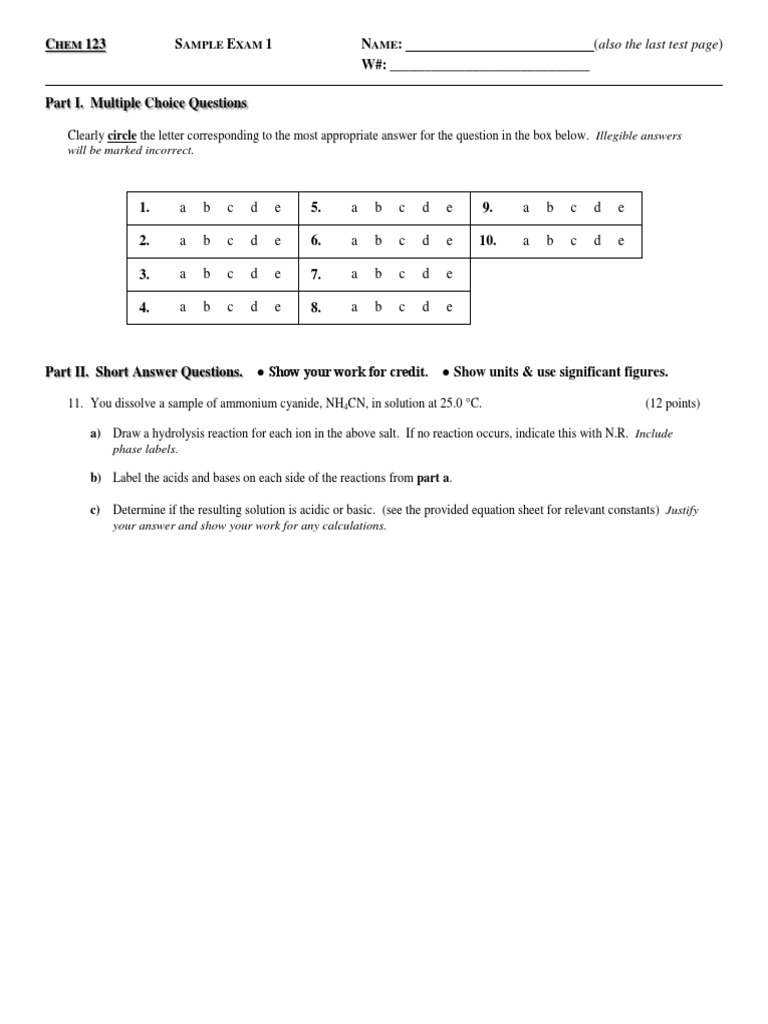 Chem 163 Sample Exam 1 Pdf Acid Ph