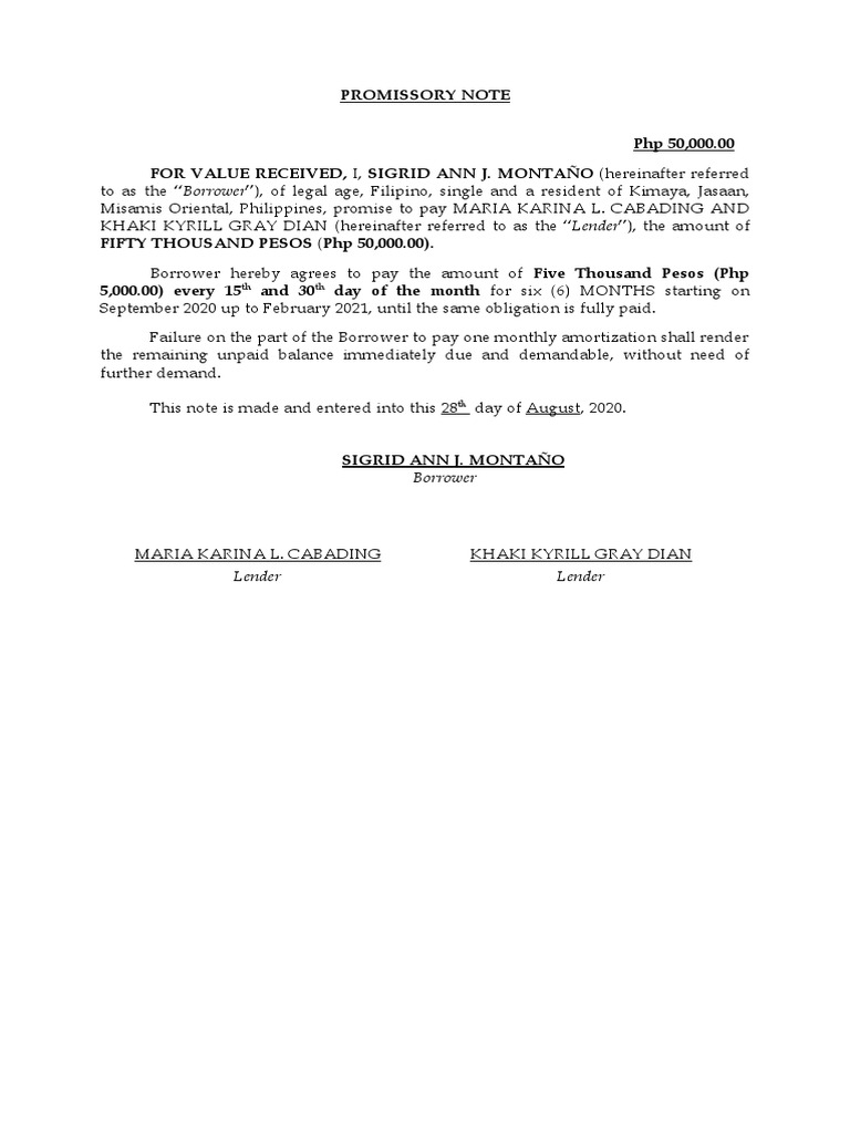 Promissory Note Sample | PDF