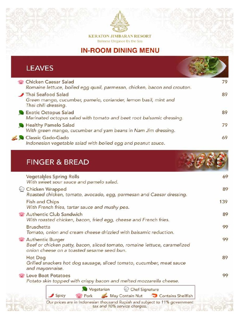 In Room Dining Menu | PDF