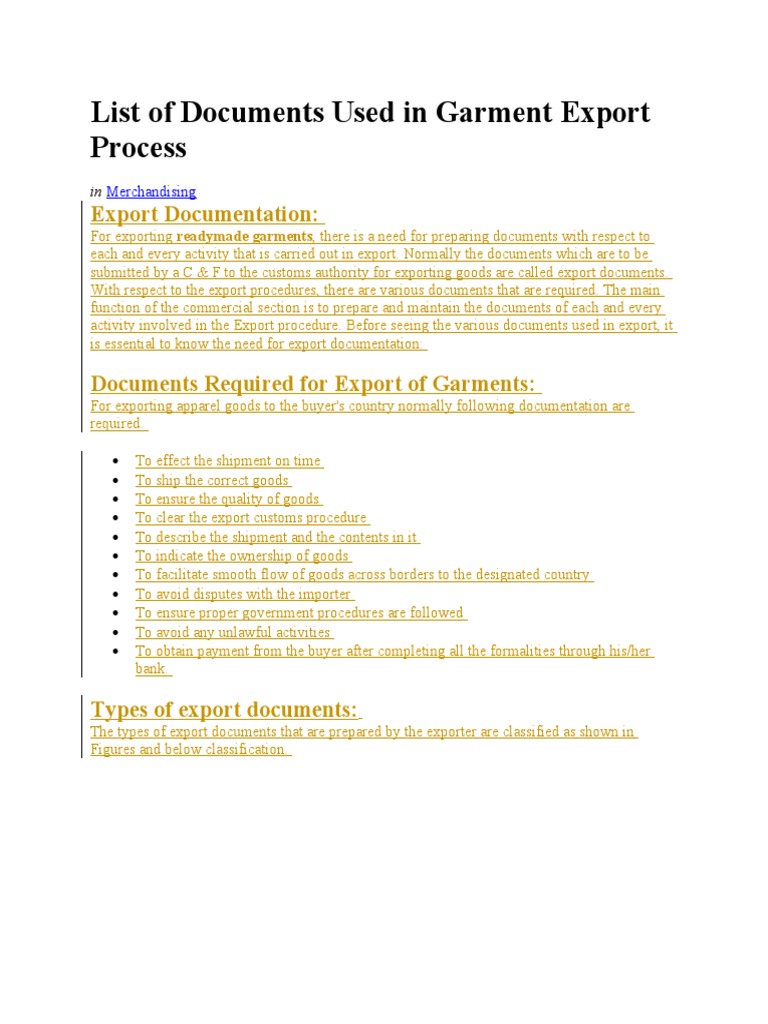List of Documents Used in Garment Export Process | PDF | Bill Of Lading ...