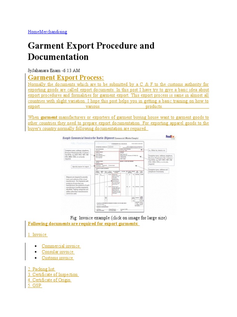 Garment Export Procedure And Documentation Pdf Letter Of Credit