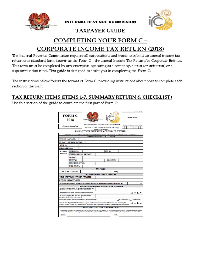 Form C Corporate Income Tax Return Taxpayer Guide | PDF | Tax Deduction ...
