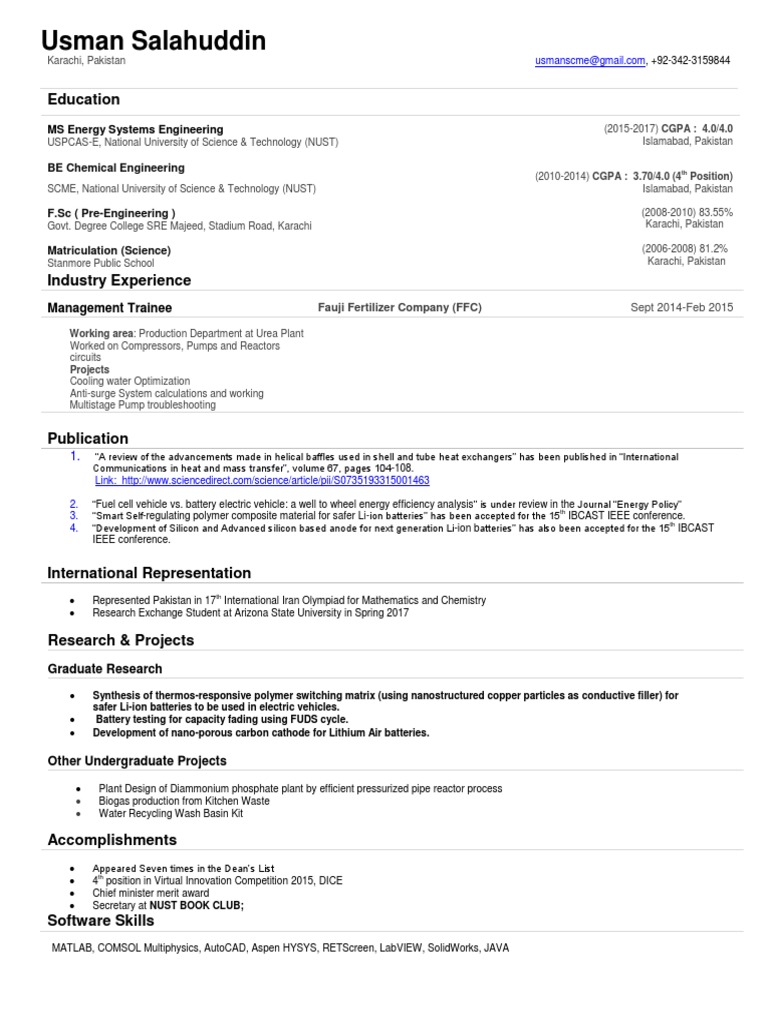 CV-Usman Salahuddin PHD | PDF | Lithium Ion Battery | Energy Technology