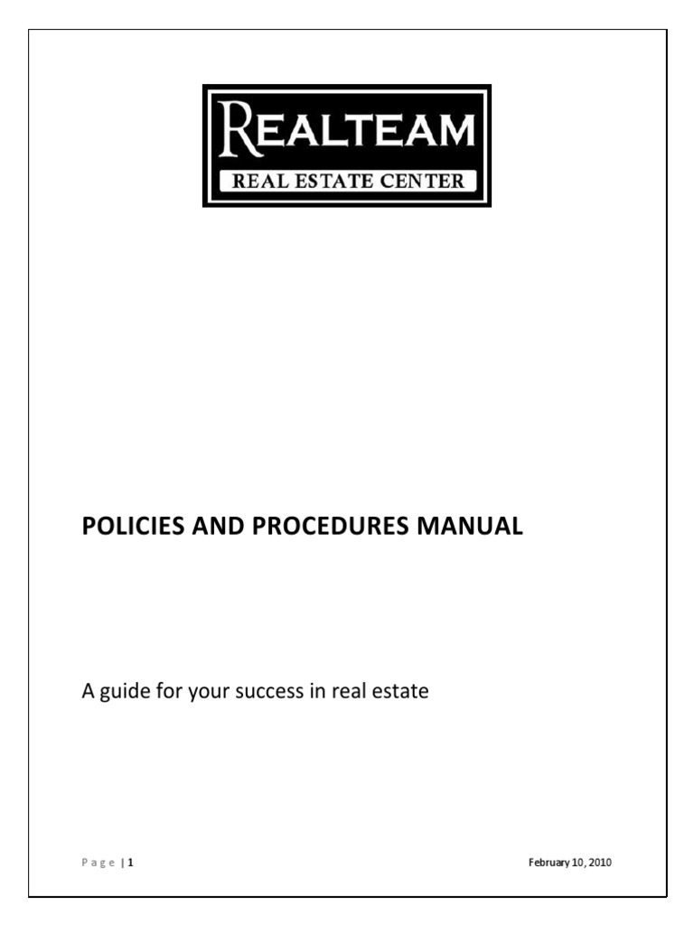 Policies and Procedures Manual: A Guide For Your Success in Real Estate ...