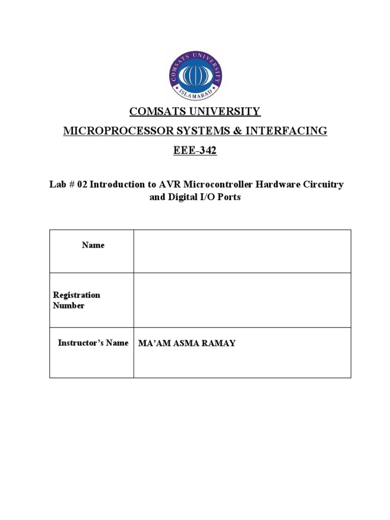 Comsats University Microprocessor Systems & Interfacing EEE-342 | PDF | Arduino | Microcontroller