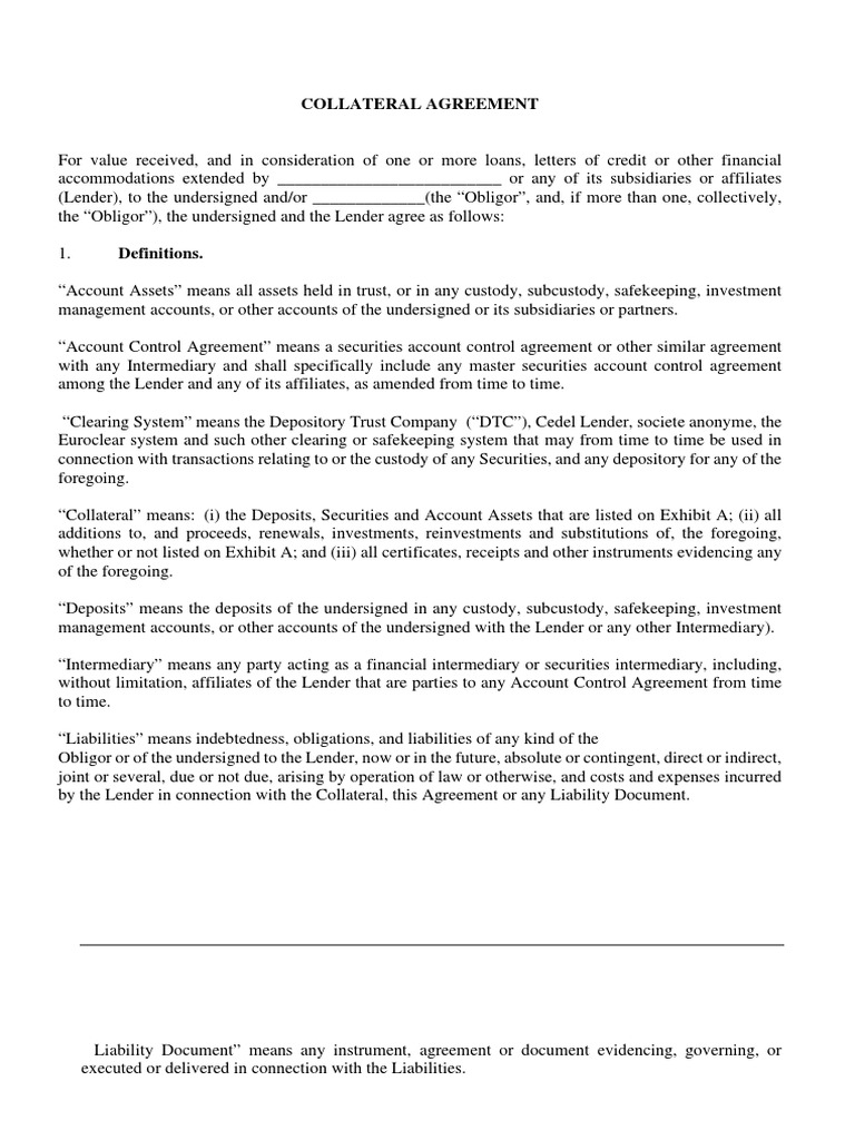 Collateral Agreement Template | PDF | Security Interest | Collateral (Finance)