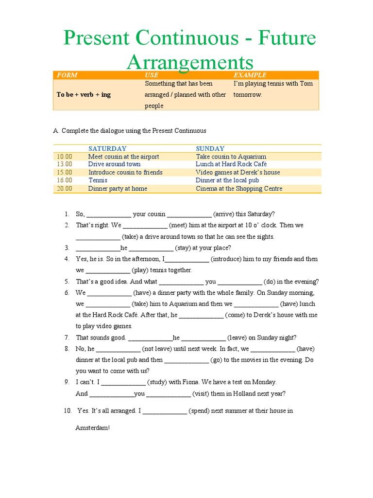 Present Continuous for Future Plans | PDF