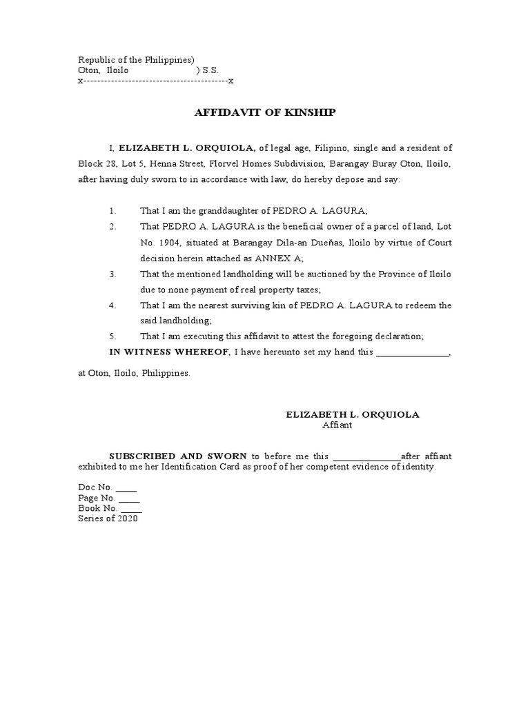 Affidavit of Kinship | PDF