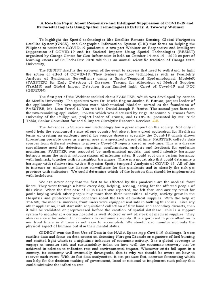 Reaction Paper | PDF | Epidemics | Pandemic
