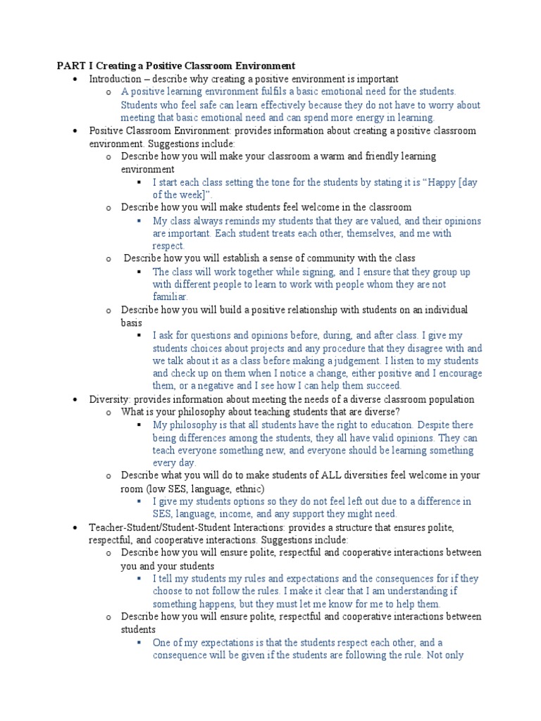 Creating a Positive Classroom Environment | PDF | Classroom ...