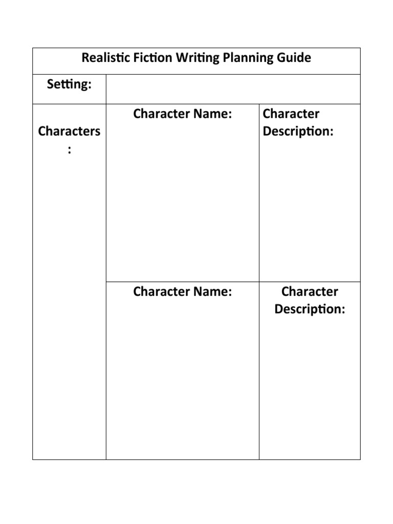 Realistic Fiction Writing Planning Guide | PDF