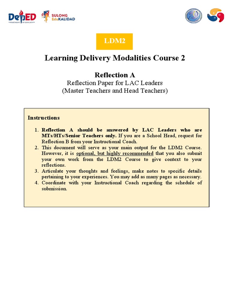 Learning Delivery Modalities Course 2: Reflection A | PDF | Teachers ...