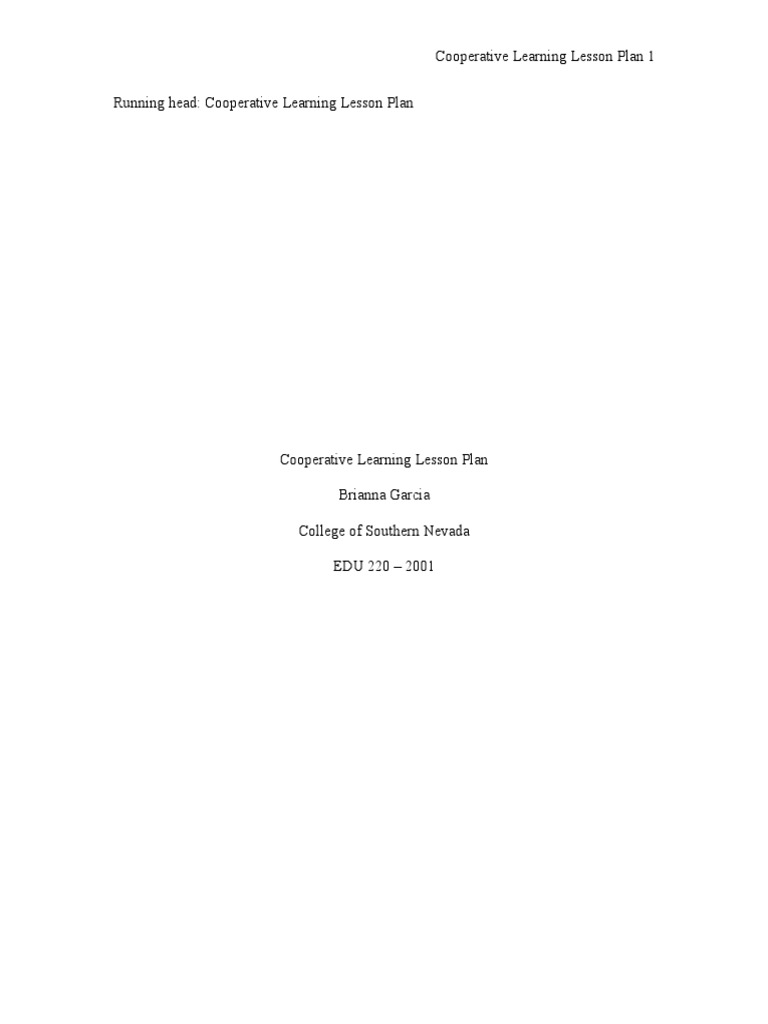 Edu 220 Cooperative Learning Lesson Plan | PDF | Lesson Plan | Rubric ...