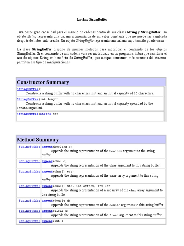 Utilidades de Java Clase StringBuffer | PDF | String (Computer Science) | Integer (Computer Science)