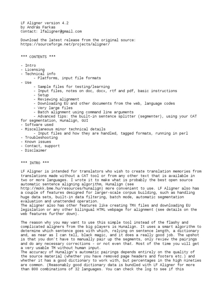 LF Aligner Readme | PDF | Text File | Command Line Interface
