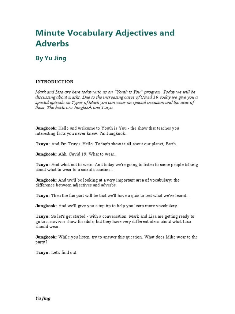 Minute Vocabulary Adjectives and Adverbs .. | PDF | Clothing