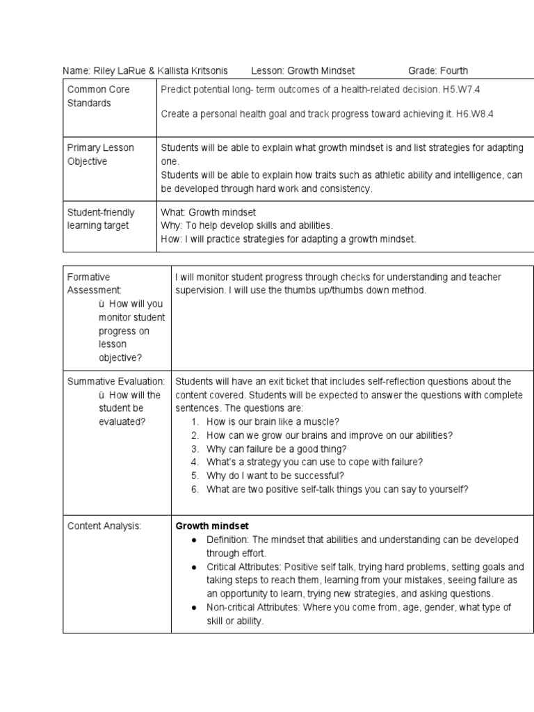 Mindset Lesson Plan | PDF | Mindset | Neuropsychology