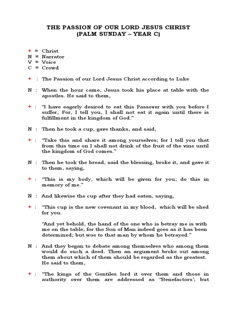 The Passion of Our Lord Jesus Christ - Palm Sunday (Year C) | PDF ...