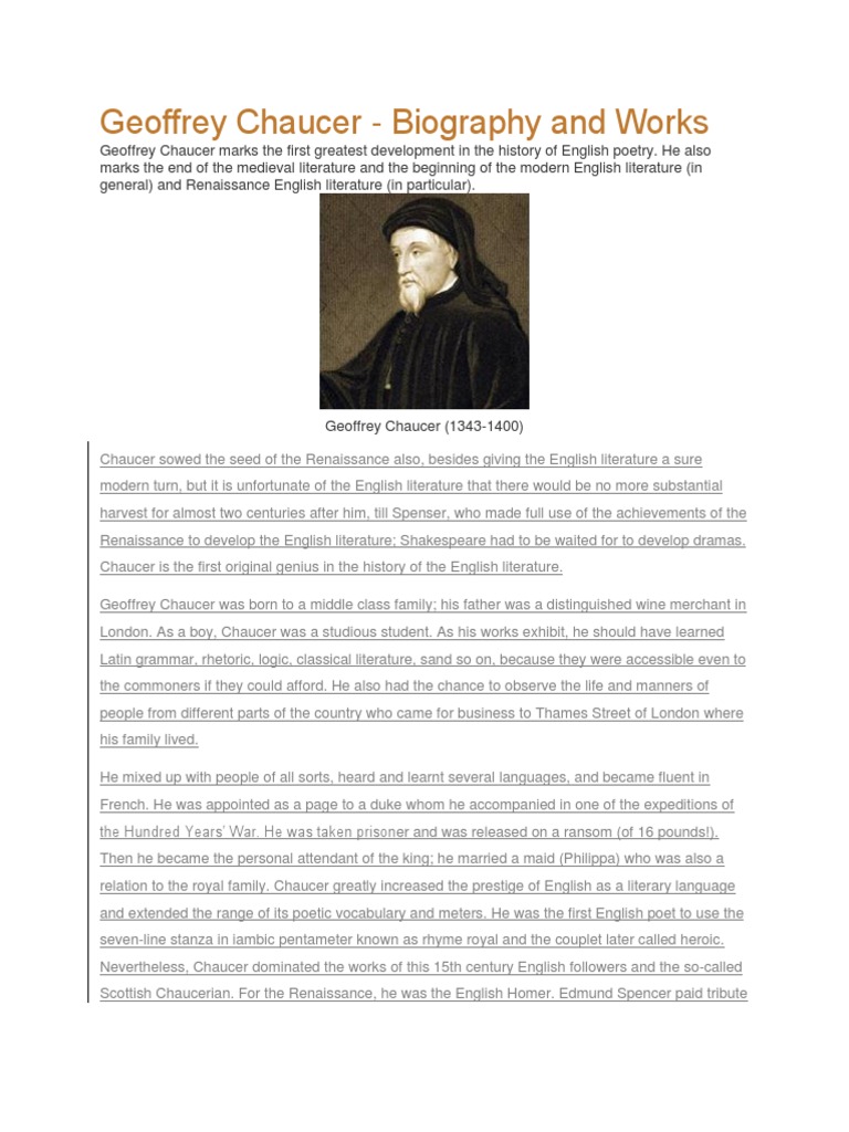 Geoffrey Chaucer - The Father of English Poetry | PDF | Geoffrey ...