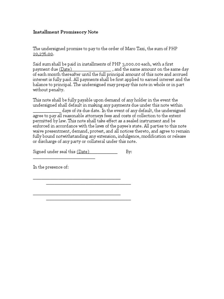 Installment Promissory Note | PDF
