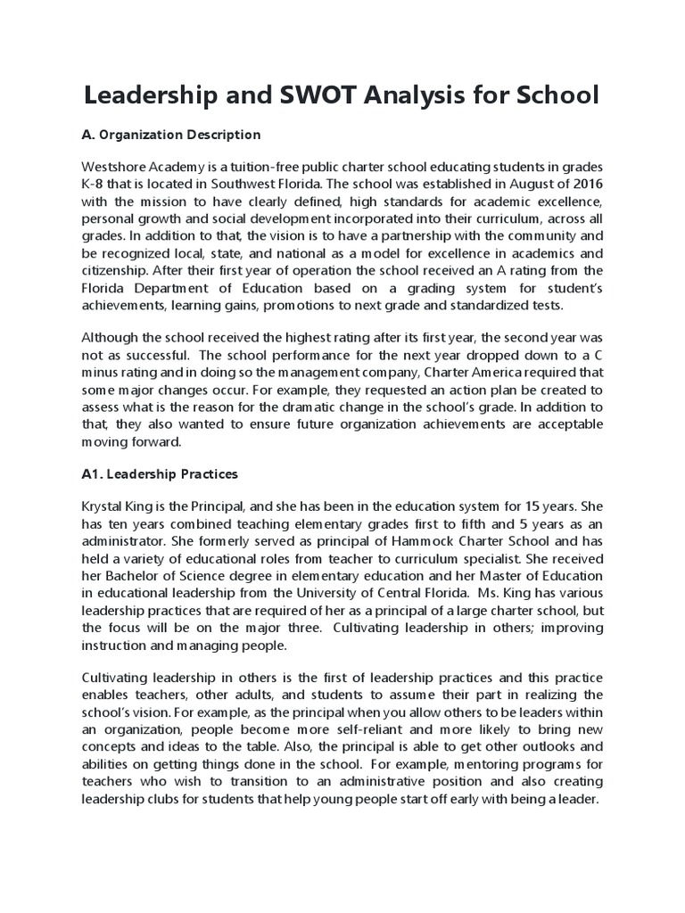 Leadership and SWOT Analysis For School PDF | PDF | Teachers | Leadership