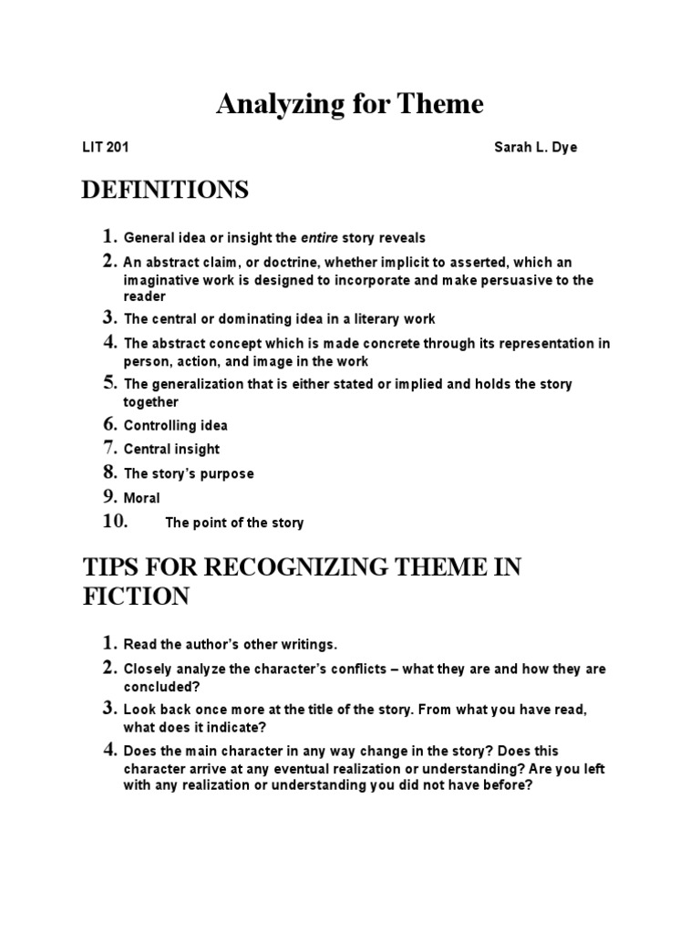 LIT 201 Theme Handout | PDF | Idea | Representation (Arts)