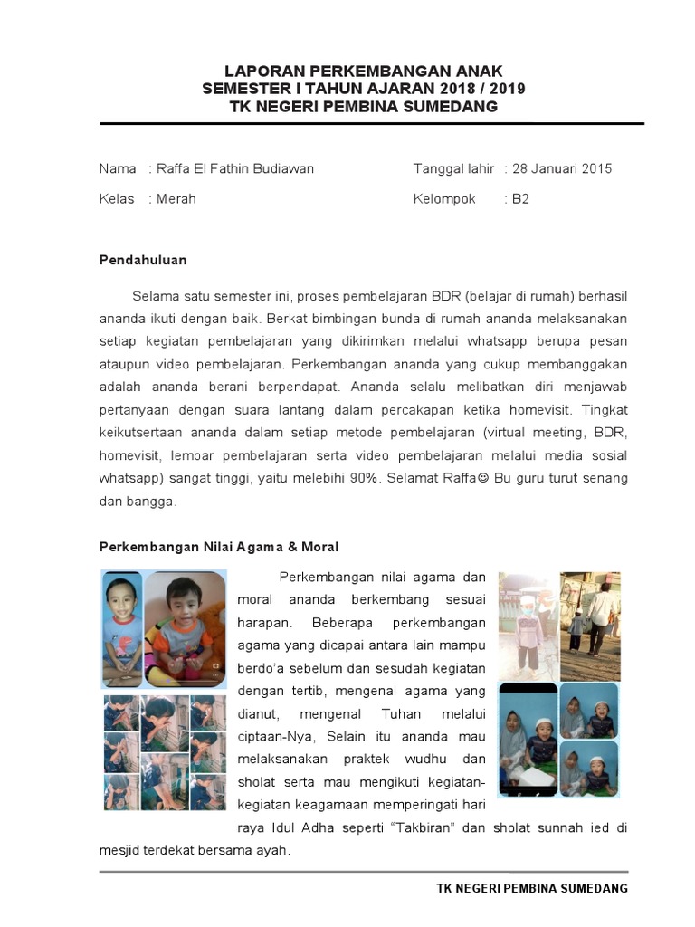 Contoh Rapot Online TK | PDF