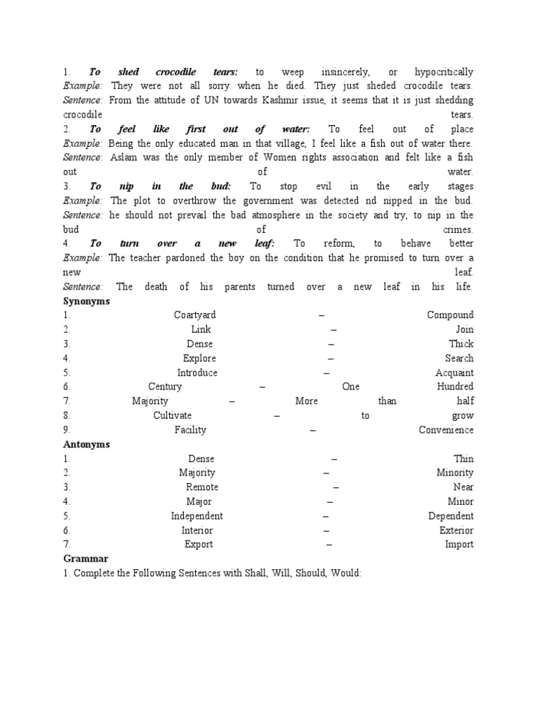 To Weep Insincerely, or Hypocritically: Synonyms | PDF | Nature