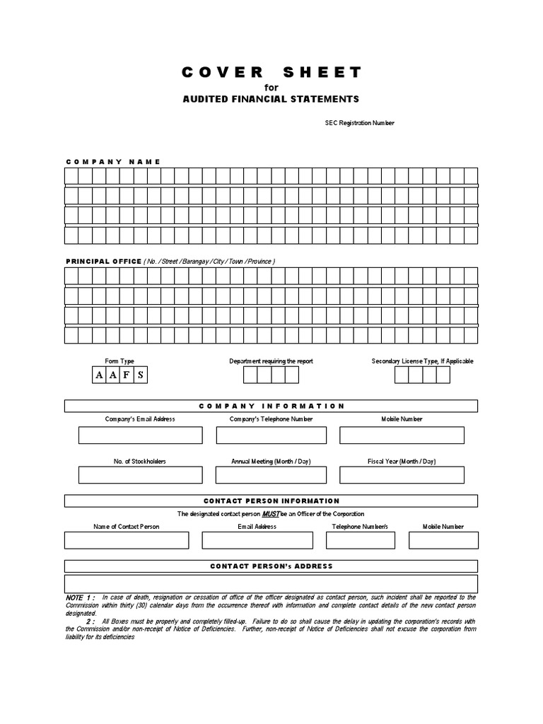 Cover Sheet: Audited Financial Statements | PDF