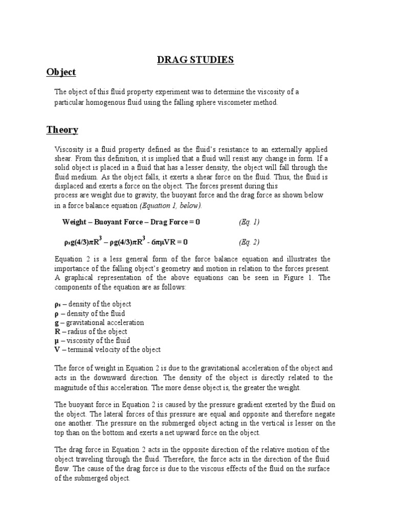 Drag STUDIES | PDF | Drag (Physics) | Force