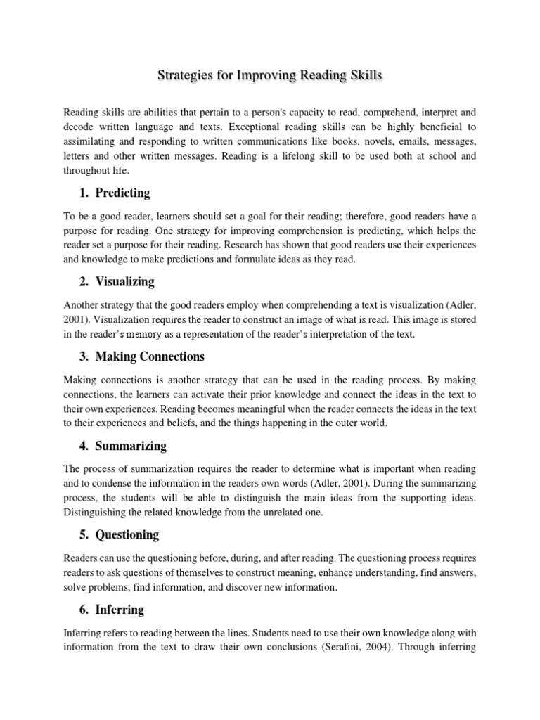 Strategies For Improving Reading Skills | PDF | Behavior Modification ...